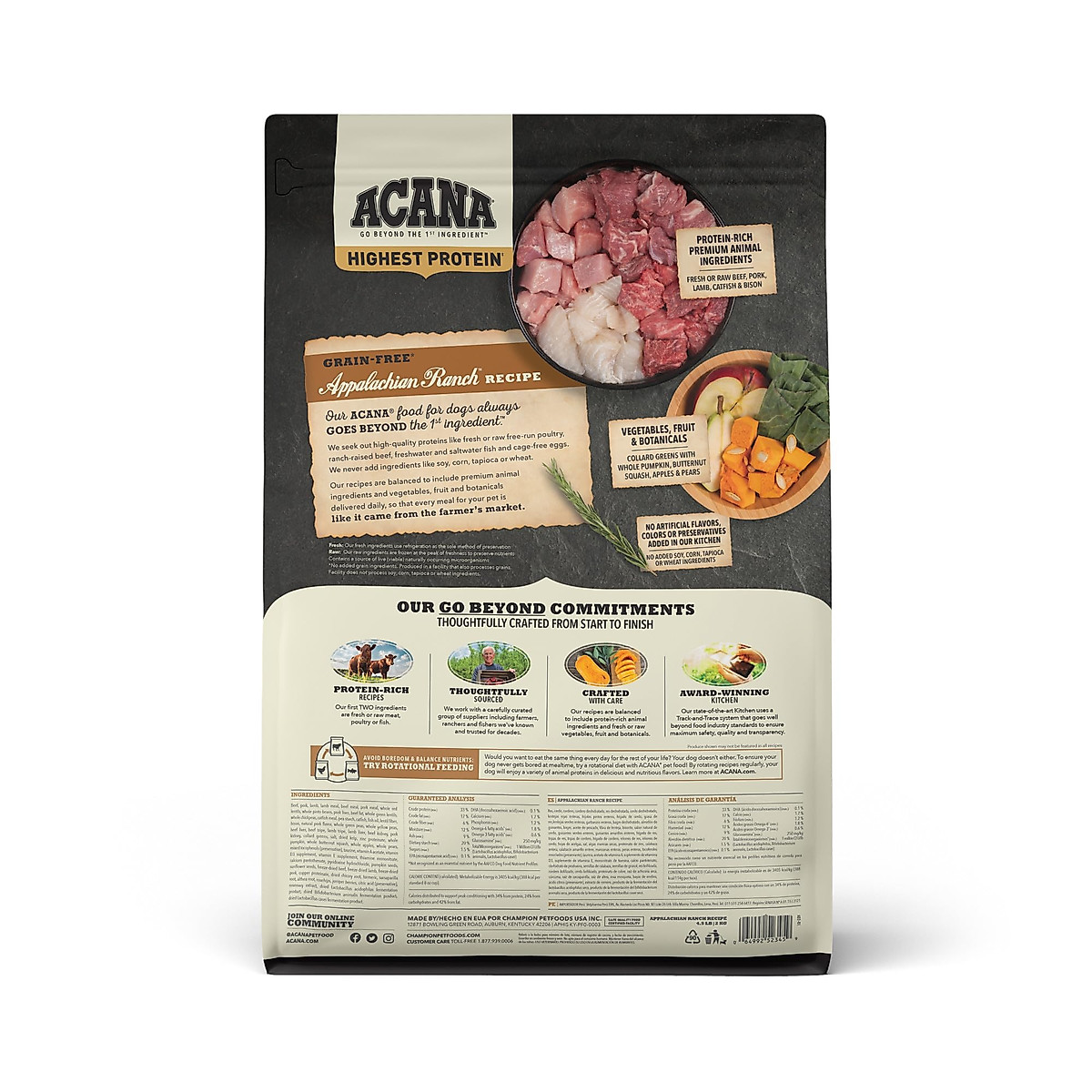 ACANA Highest Protein Dry Dog Food, Appalachian Ranch, Beef Recipe, 4.5lb