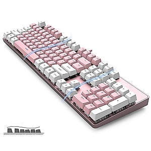 Merdia Mechanical Keyboard Gaming Keyboard | Blue Switch, Pink & White Color, White Backlit Keyboard | 104 Keys US Layout | Wired Gaming Keyboard | Hot Swappable Mechanical Keyboard | PC Keyboard