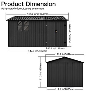 Ball & Cast 10x12 FT Outdoor Storage Shed,Metal Aluminum Waterproof Tool Sheds with Window,Heavy-Duty Sheds Unit w/Door and Vents,for Storing Bicycles,Lawnmowers,Barbeques,Black