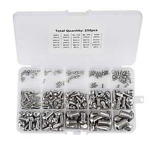 XIDUO 250pcs M2-M10 Machine Screws Stainless Steel Hex Socket Round Pan Head Screws for Laptop/Keyboard/Phone/PC Fastener Repair Tool Hardware Parts