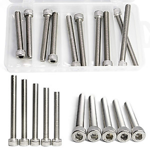 M8 x 60mm 65mm 70mm 75mm 80mm Hex Socket Head Cap Screws Bolts, 304 Stainless Steel, Bright Finish, Fully Threaded, Metric Allen Hex Drive, Assortment Kit 10PCS