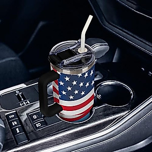 Water Bottle with Lid And Straw, Large Capacity Red Blue White American Flag 40 oz Travel Stainless Steel Cups, Handle Insulated Tumblers for Men, Women