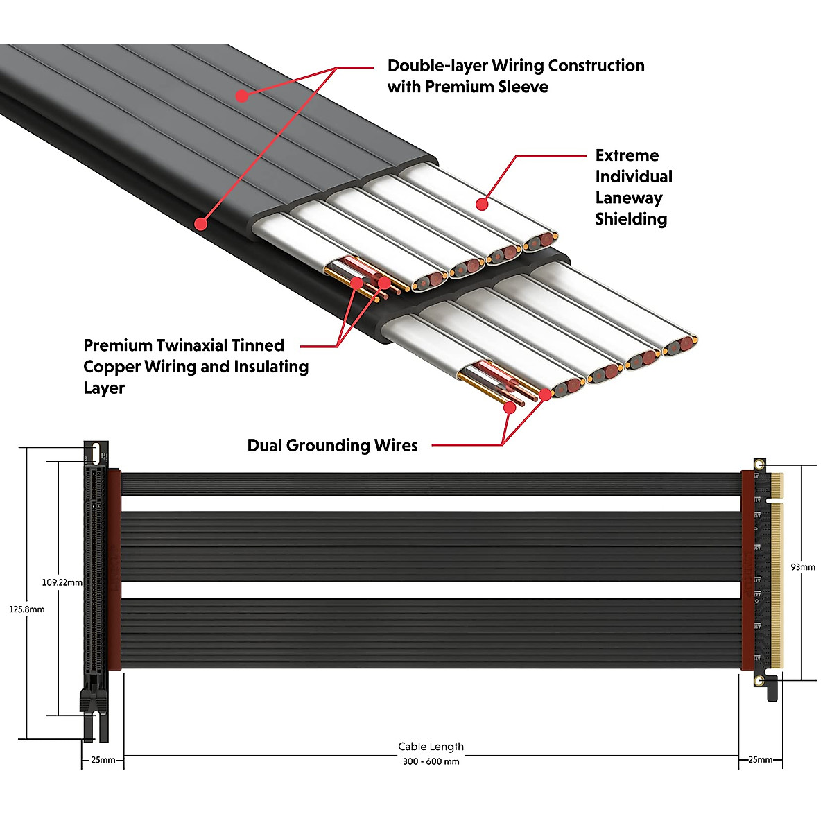 LINKUP - Extreme4+ PCIe 4.0 X16 Riser Cable [RTX4090 RX6950XT x570 Z690 Tested] Twinax Shielded High-Speed Vertical Mount Gaming PCI Express Gen4┃Universal 90 Degree Socket (30cm / 11.8")