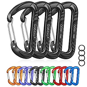 Gabbro Carabiner Clip Heavy Duty 2697lbs, 4 PCS 3" Large Lightweight Aluminum Caribeaners with Keychain Hook Ring Black