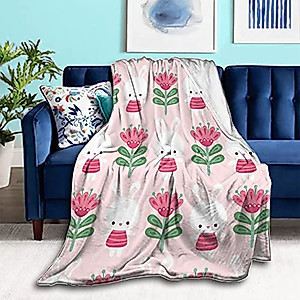 Christmas Blanket 40x60 Inches Warm Cozy Blanket Soft Flannel Blanket Throws Compatible with Easter Cute Bunny Rabbit Pink for Living Room Sofa Beding Couch Travel Camping All Seasons