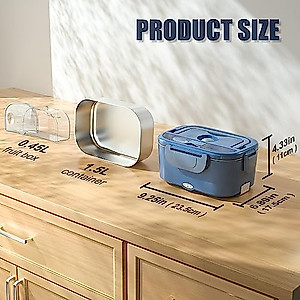 Adocfan Electric Lunch Box, 60W 3 in 1 Food Heater Car Use 12V/24V and Home Use 110V, Portable Lunch Heater, Removable Stainless Steel Container, Fork, Spoon and Carry Bag (Blue)