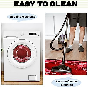 KOBLEN Red Love Hearts Kitchen Rugs Non Slip Washable Absorbent Kitchen Mats 20x39 inch Cushioned Anti Fatigue Kitchen Floor Mats for in Front of Sink