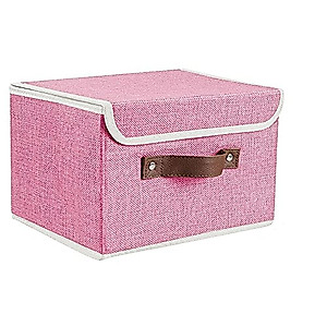 BouboboP 2 Pcs Storage Bin Cube Box with Lid Linen Fabric Container Basket Pink Small Storage bins Storage shelves Cube storage Storage cubes Closet storage Storage bins with lids Storage containers
