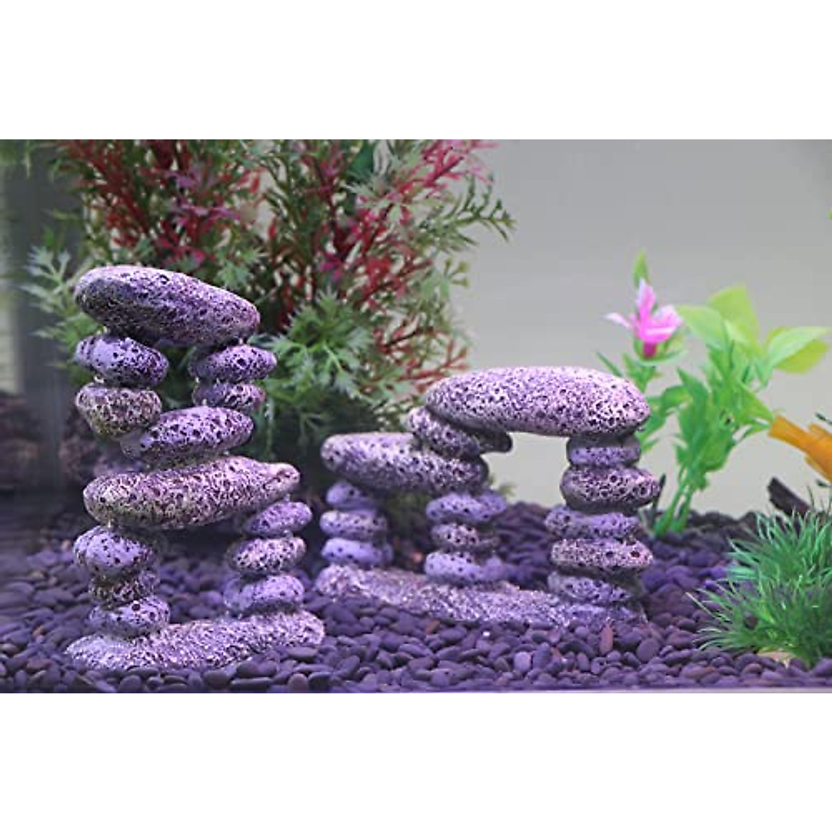 AQUA KT Aquarium Landscape Cobblestone Stacked Stones for Cichlid Fish Hiding Betta Hideout Tank Decoration, Pack of 2