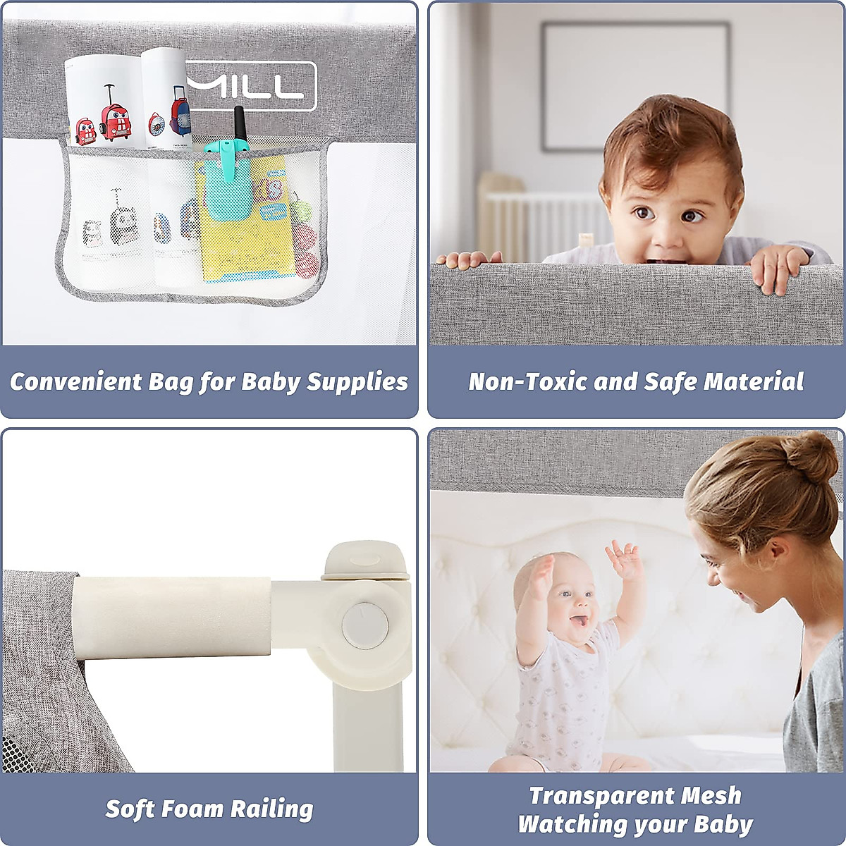 Bed Rail for Toddlers, Bed Guard Rail for Full Size Queen King Twin Bed for Toddlers and Baby (Grey,1 Piece, 54")