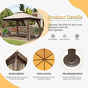 Domi 10'x13' Gazebo, Outdoor Gazebo with Mosquito Netting, Metal Frame Double Roof Soft Top Patio Gazebo Canopy Tent for Deck Backyard Garden Lawns
