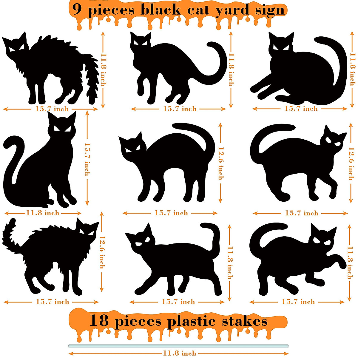 FEQO 9 Piece Outdoor Yard Decorations - Black Cat Halloween Silhouette Garden Stakes