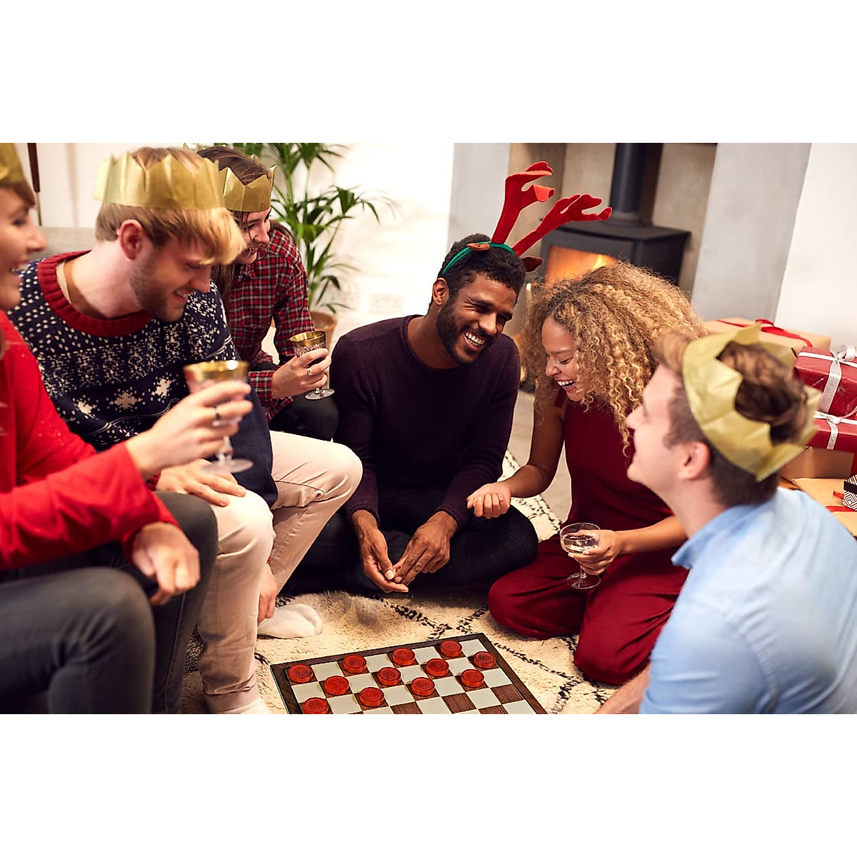 WE Games Old School Red and Black Wooden Checkers Set -12 in.
