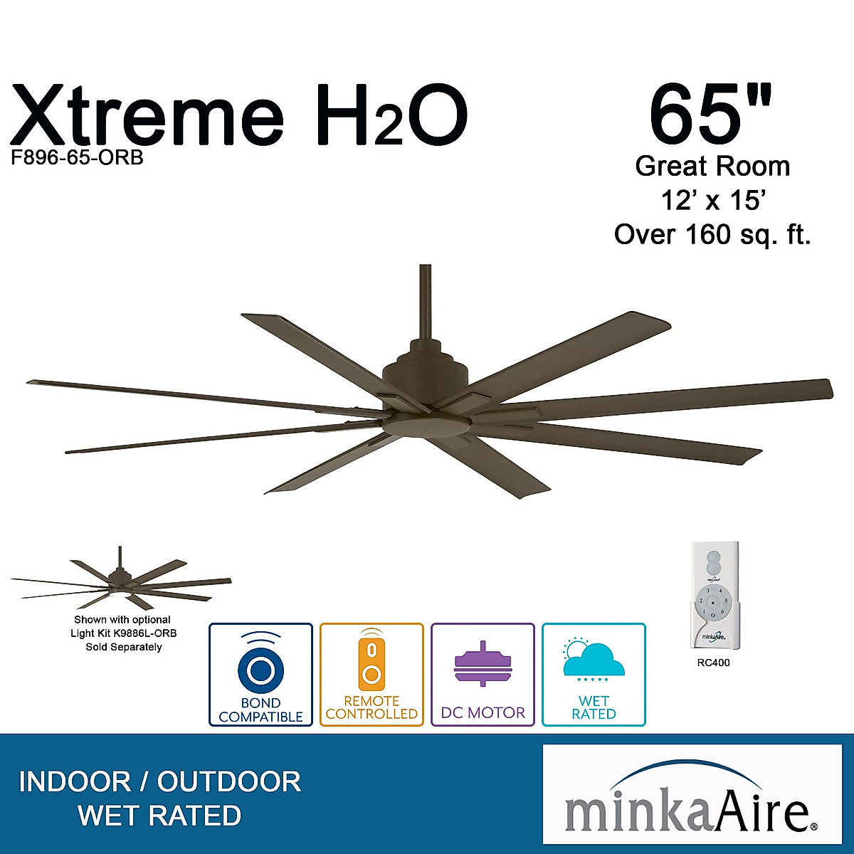 MINKA-AIRE F896-65-ORB Xtreme H2O 65 Inch Outdoor Ceiling Fan with DC Motor in Oil Rubbed Bronze Finish