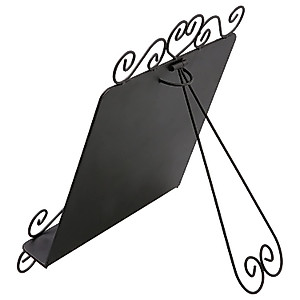MyGift Black Metal Cookbook Stand for Kitchen Counter, Cookbook Easel Stand with Weighted Page Holder and Vintage Scrollwork Design