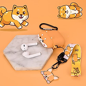 Cute AirPod Case with Lanyard Keychain Protective Soft Silicone Funny Corgi Cover Compatiable with AirPods 1st & 2nd Generation Case
