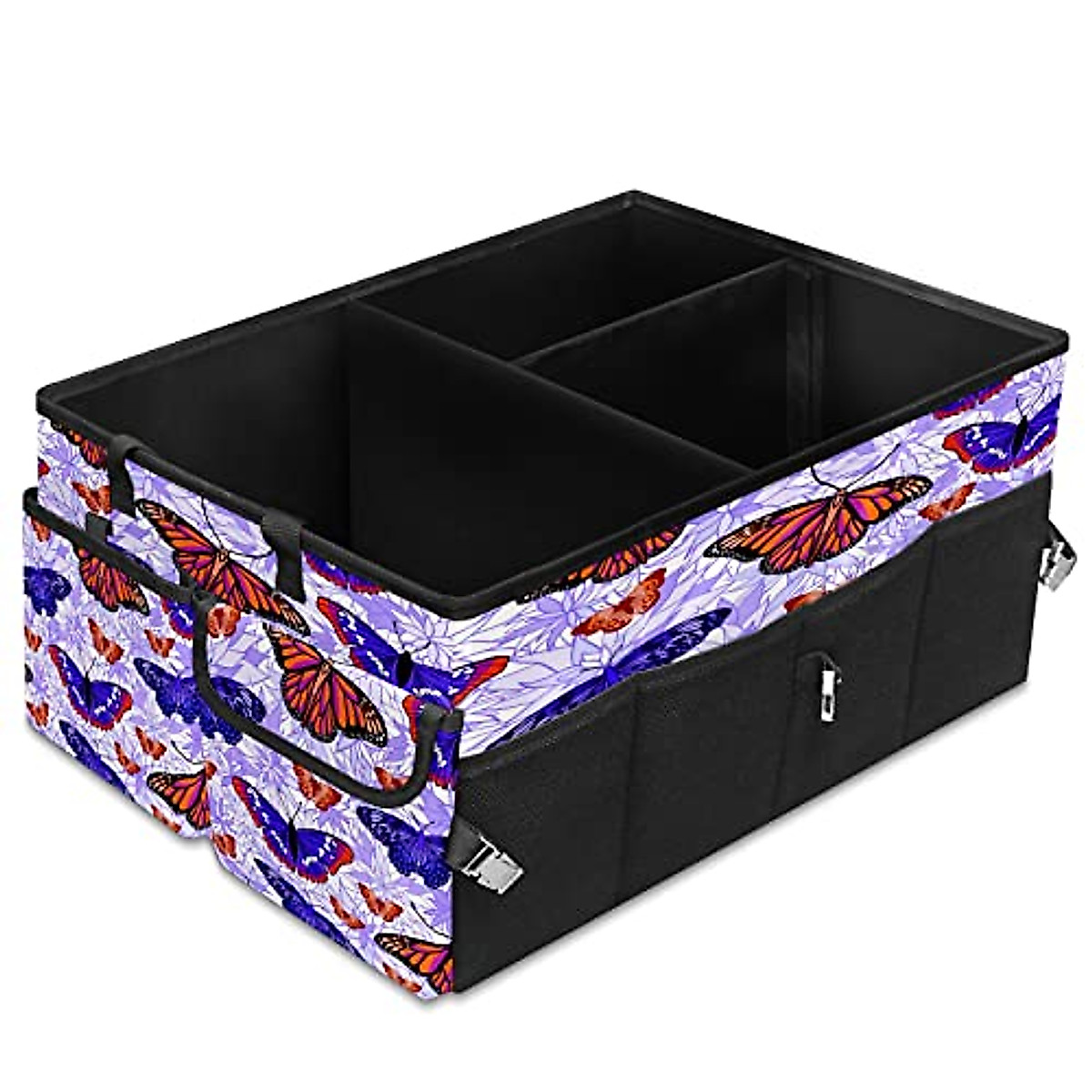 Gorgeous Butterfly Retro Purple Trunk Organizer Large Storage Groceries Bag for Car Trunk with Dividers Back Seat SUV Organizers Collapsible Adjustable Auto Trunk Cargo Box