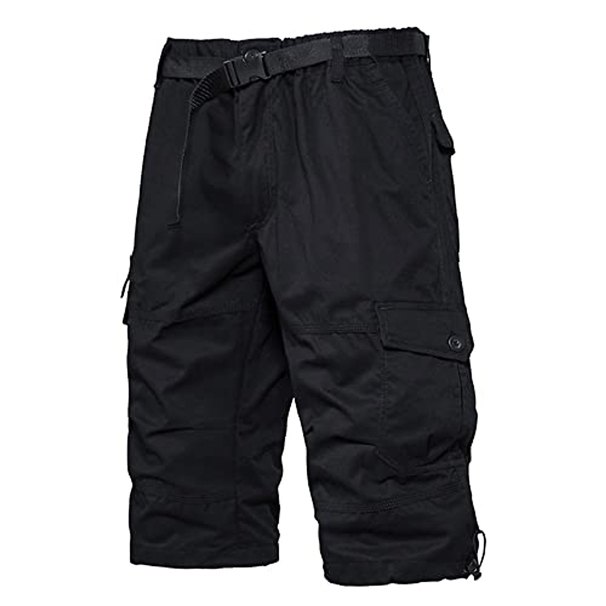 Mens Shorts Elastic Waistband Mens Elastic Waist Shorts Casual Linen Multi Pockets Cargo Short Waistband Camouflage Work Utility Tooling Shorts Cotton Shorts Men 7 Inch Black XL
