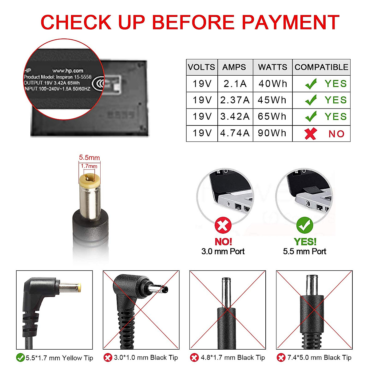 AC Doctor INC 19V 3.42A 65W AC Adapter Charger for Acer Aspire 5532 5349 5750 5742 5250 5253 5733 5534 5336 5552 5560 7560 V5 V5-121 Laptop Power Supply Cord 5.5x1.7mm