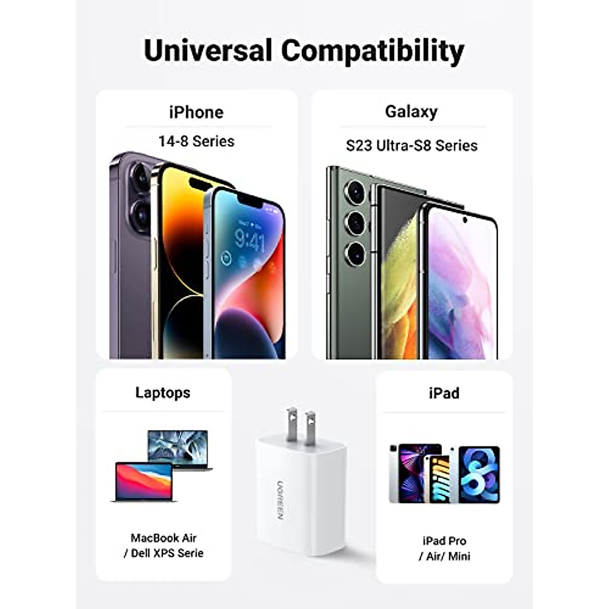 UGREEN 30W USB C Wall Charger - PD Fast Charger USB-C Power Adapter Compatible for MacBook Air, iPhone 14/14 Pro/13 Pro/13 Pro Max, Galaxy S22 Ultra/S21/S20, iPad Mini/Pro, Pixel 6, Airpods