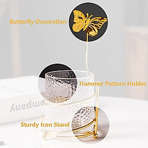 INPROPEXT 6PCS Coffee Spoons with Glass Holder, Small Stainless Steel Gold Round Dessert Spoons, Mini Tea Spoons Set for Fruit, Stirring, Mixing, Sugar, Ice Cream, Cake