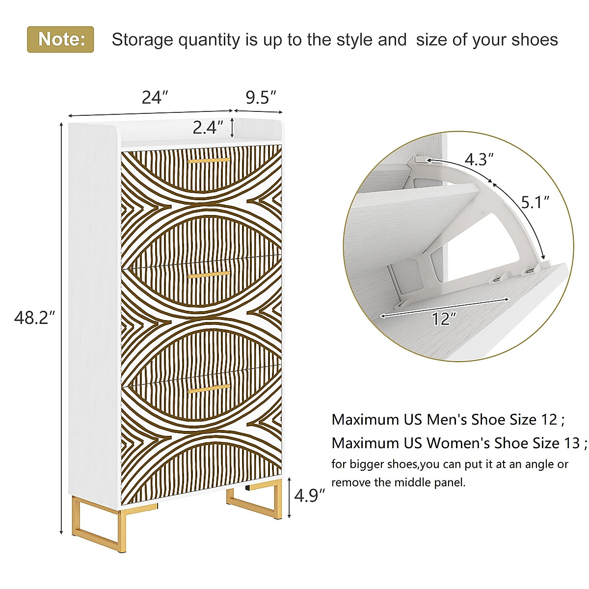 VERYKE Shoe Cabinet for Entryway,Slim Hidden Shoe Storage Cabinet with 3 Flip Drawers,Narrow Shoe Rack Cabinet, Wood Shoe Organizer Cabinet for Entryway