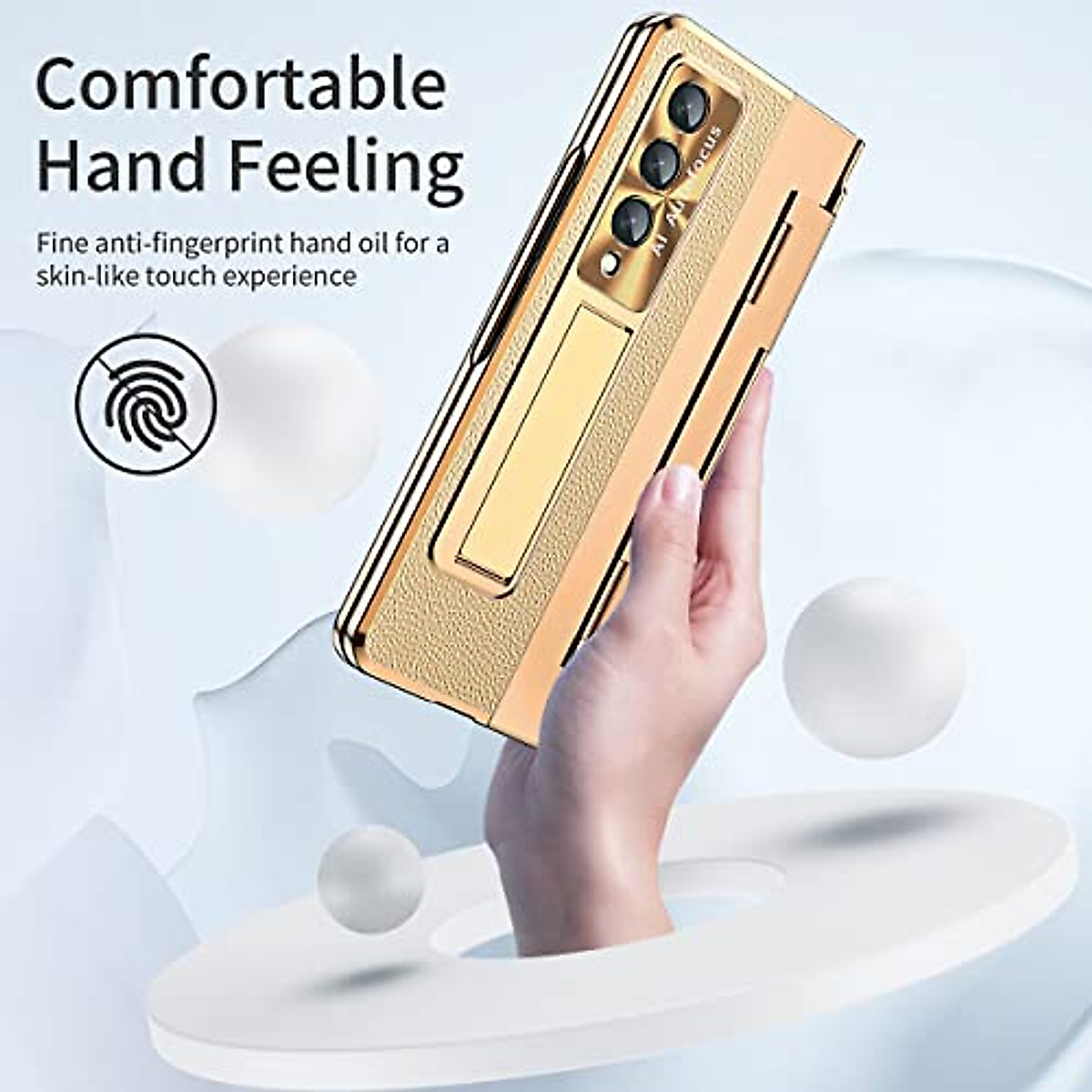 Hinge Protection Case for Samsung Galaxy Z Fold 3 5G with Pen Holder,Luxury Plating Built-in Screen Protector Dustproof Shockproof Case Cover Compatible with Samsung Galaxy Z Fold 3 5G(Gold+Gold)
