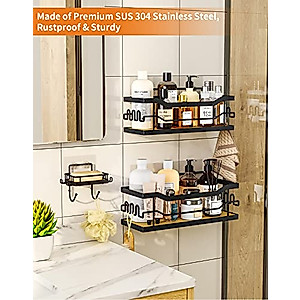 SWTYMIKI Shower Caddy Over Shower Head, 3 Tier Rustproof Hanging Shower Organizer with 16 Hooks & Dual Soap Holder, Large Capacity Shower Rack over the Shower Head for Bathroom Shower Room, Bronze