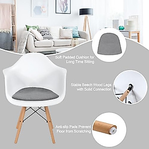 NAFORT Dining Table Chairs Set of 2, White Plastic Shell Chair with Wooden Legs, Backrest & Armrest, Mid Century Modern Style Dinning Chairs for Kitchen, Dining Room & Waiting Room, 2PCs