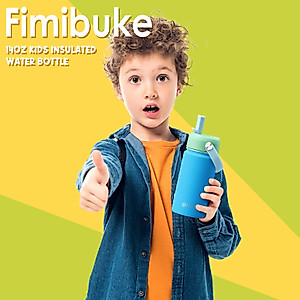 Fimibuke Kids Insulated Water Bottle - 14oz BPA-FREE Double Wall Vacuum Tumbler 18/8 Stainless Steel Leak Proof Kids Cups with Straw Metal Water Bottle for School Boys Girls (2 Pack, Ocean Life)