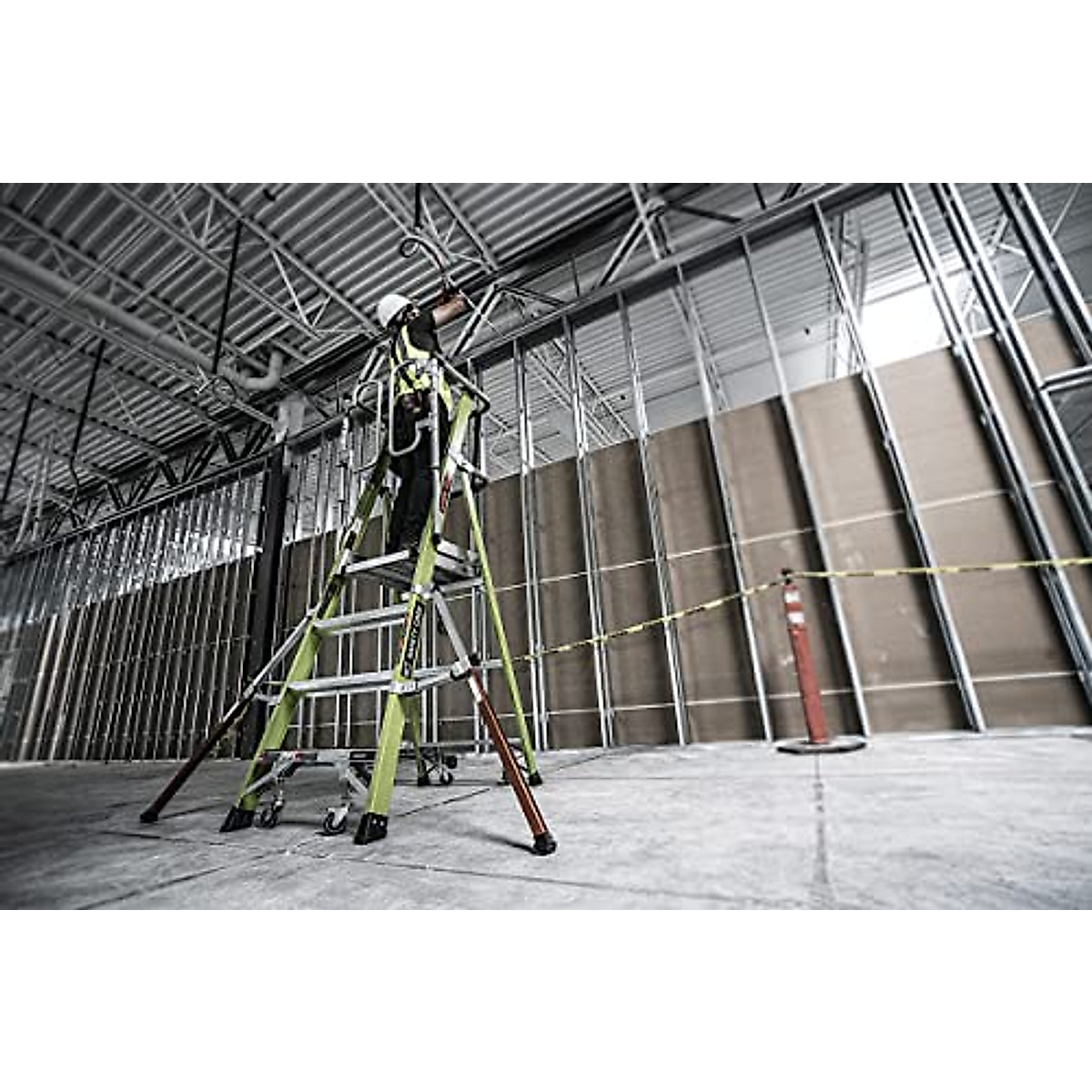 Little Giant Ladders Little Giant Ladder Systems Safety Cage 2.0, M4, 4ft Enclosed Platform, Ladder with Adjustable Outriggers, Fiberglass, Type 1AA, 375 lbs Weight Rating, (19704-146), Hi-viz Green