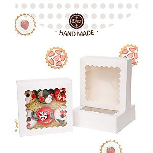 qiqee Auto-pop up 50 Packs Bakery Box With Window 8x8x2.5 inch White Pie Boxes Pastry Box