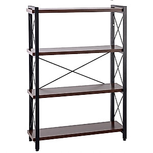 COSYSUPER Bookshelf 4 Tier, Industrial Bookcase, Wood Shelves, Tall Bookshelf, Rustic Standing Bookshelves Metal Frame Display Book Shelf Storage for Living Room,Bedroom,Home Office,Dark Walnut Color