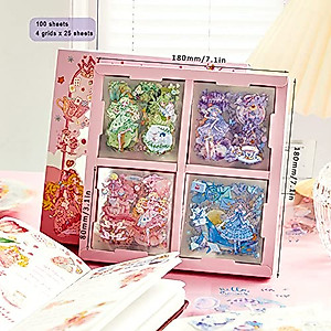 EAMOTOL Kawaii PET Animel Girl Journaling Stickers Kit - 100 Sheets Sweet Supplies Scrapbooking Material Decorative Aesthetics Sticker for Journal Scrapbook Planners Laptop Dairy Handbook DIY Crafts