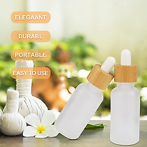 4 Pack Frosted Glass Dropper Bottles,Essential Oil Bottles With Eye Dropper And Bamboo Lids Perfume Sample Vials Essence Liquid Cosmetic Containers (30ml/1oz)