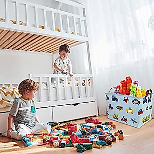 HKEC Rectangle Kids Toys Storage Baskets with Handles, Collapsible Car Storage Box for Playroom,Waterproof Cute Books Organization,Shelf Baskets,Baby Basket(Car)