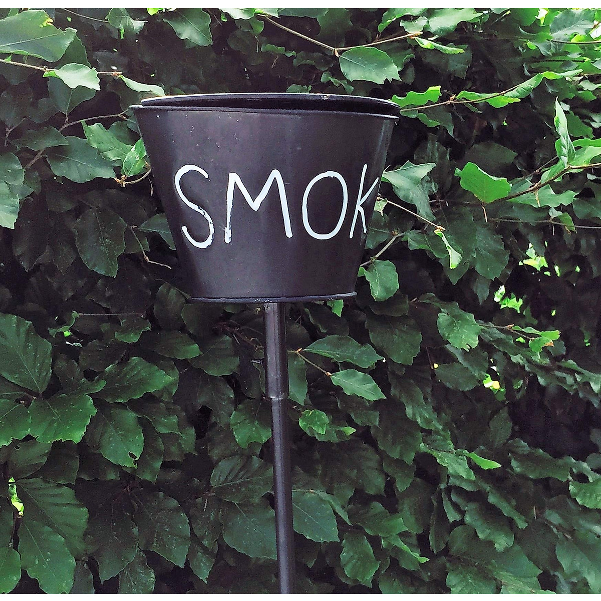 Outdoor Smoke Ashtray, Lidded Bucket on Stake with Prong Post, Garden Style, Black Lacquered Iron, 6 x 6 x 43 1/4 Inches (15 x 15 x 110 cm)