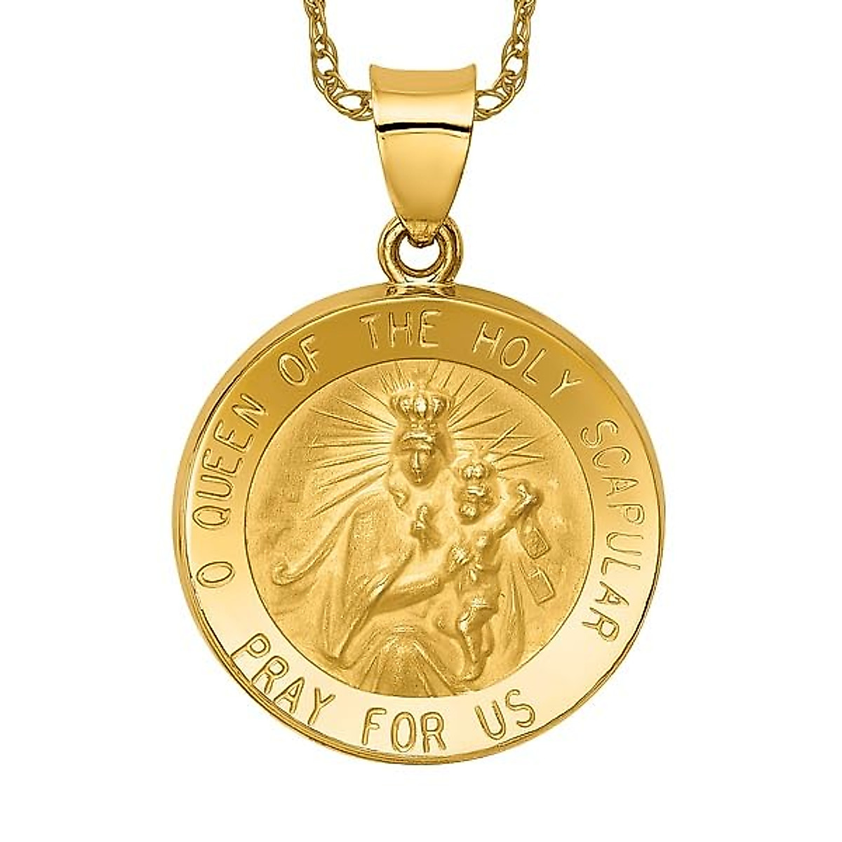 IceCarats 14K Yellow Gold Queen of The Holy Scapular Reversible Medal Necklace Charm Pendant 28mm x 19.7mm Only