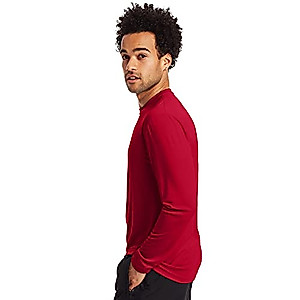 Hanes Men's Long Sleeve Cool Dri T-Shirt UPF 50+, Medium, 2 Pack ,Deep Red