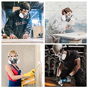 Respirator Mask, Half Face Cover Gas Mask with Safety Glasses Reusable Professional Breathing Protection, for Painting, Organic Vapor, Welding, Polishing, Woodworking and Other Work Protection