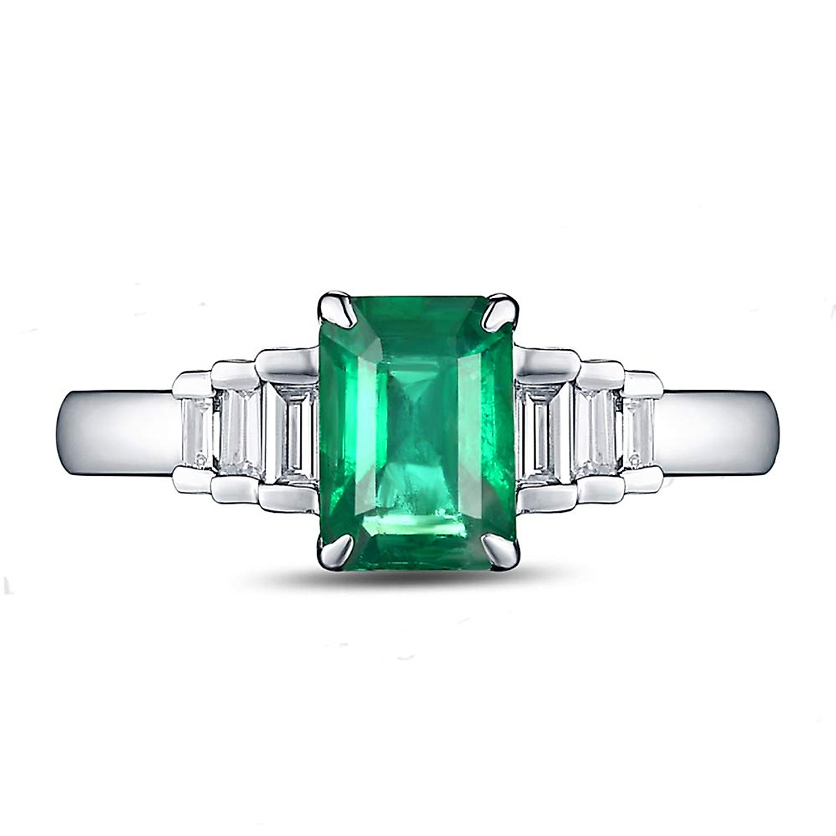 Lanmi Natural Green Emerald Diamond Ring Solid 14K White Gold Anniversary Wedding Band for Women's Gift