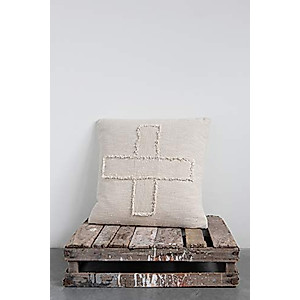 Creative Co-Op DF2389 Square Cotton Mudcloth Fringed X Pattern Pillow, Off-White