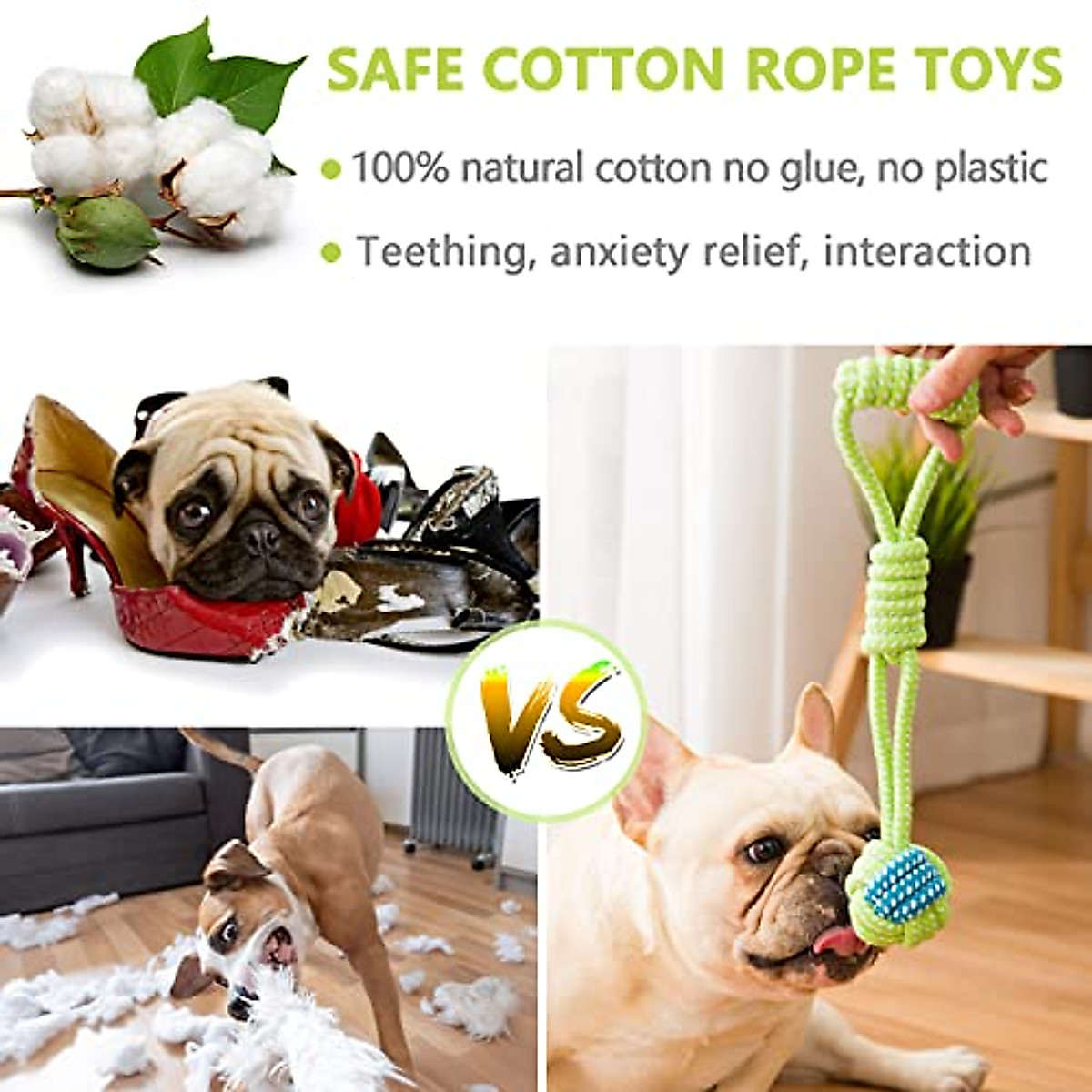 BENSEAO Puppy Chew Toys - Teething Ring & Rope Toy for Small Dogs, Interactive Dog Balls, Storage Basket (B)