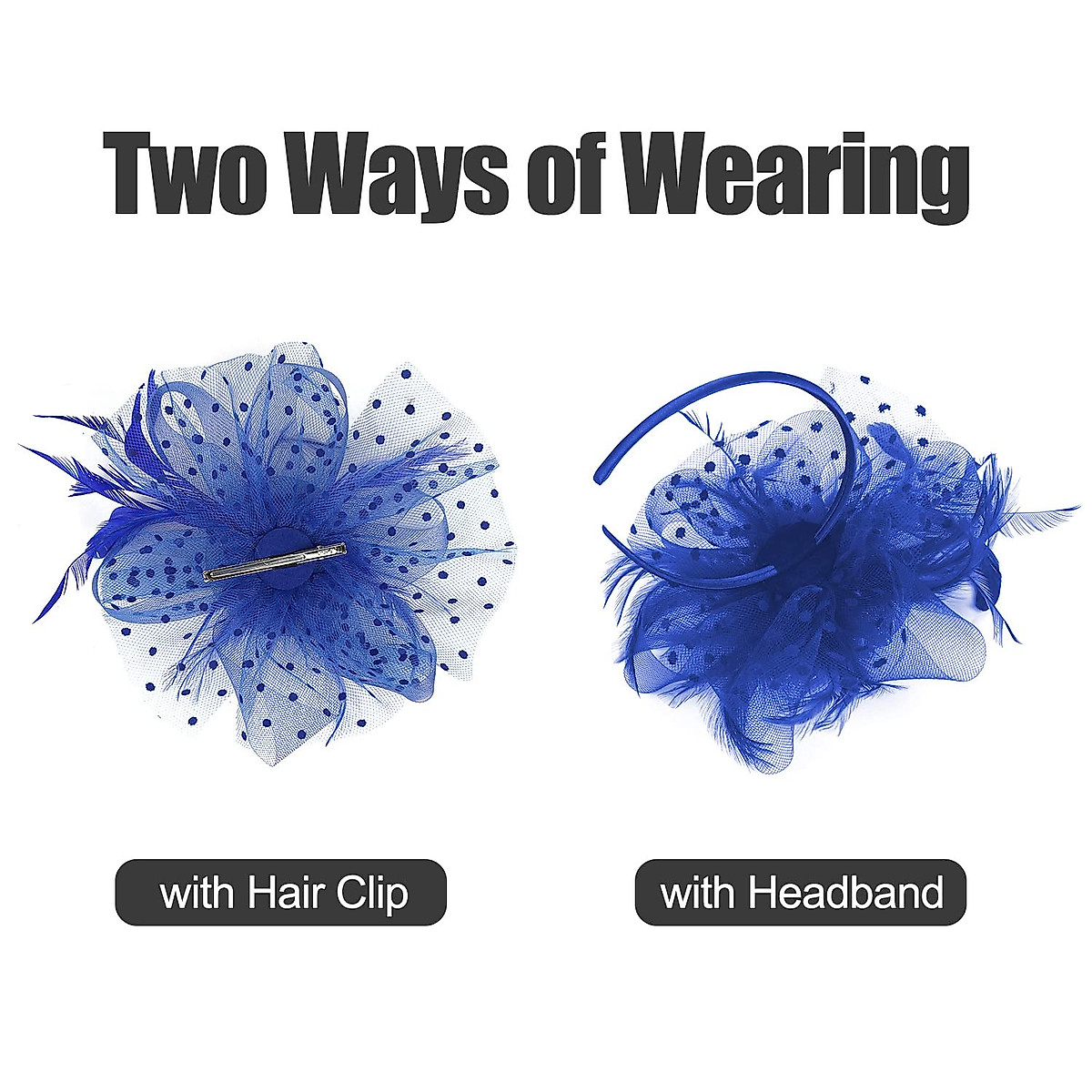 DOOVID Fascinators Hat for Women Tea Party Headband Kentucky Derby Wedding Cocktail Flower Mesh Feathers Hair Clip Royal Blue