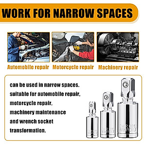 3PCS Universal Joint Socket Set, 1/4” 3/8” 1/2” Drive Swivel Socket Adapter Set, Premium Chrome Vanadium Steel Universal Joint Socket Adapter Suitable for Narrow Spaces- Tiosamd