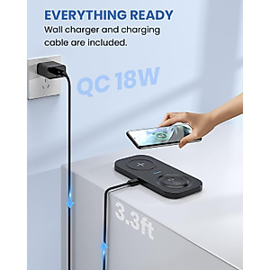 JoyGeek Dual Wireless Charger for Samsung Multiple Devices, 2 in 1 Wireless Charging Pad for Samsung Galaxy Watch 5/4/3, Galaxy S23/S22/S21/S20/S10/Note20/10, Active 2/1, Galaxy Buds 2/+/Pro/Live