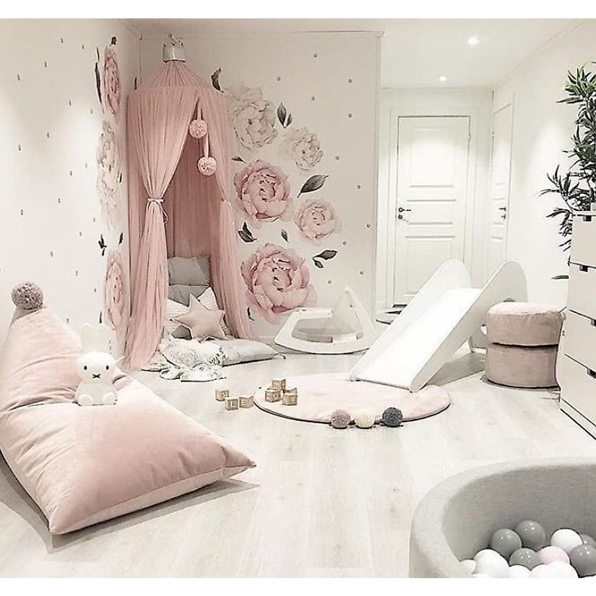 Modern Nursery Kids Bed Canopy - Baby Crib Bed Mosquito net reading Nook - princess house castle bed hanging sheer Canopy 10 layers (PINK)