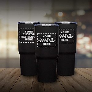 Personalized 32 oz. Barton Plastic Double Wall Travel Mugs - 12 Pack - Custom Text, Logo - Black