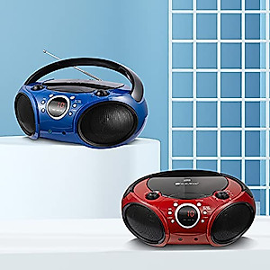 SINGING WOOD 030B Portable CD Player Boombox with Bluetooth for Home AM FM Stereo Radio, Aux Line in, Headphone Jack, Supported AC or Battery Powered (Firemist Red)