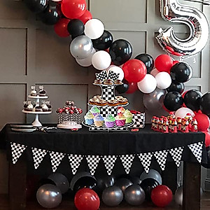 Racing Car Theme 3-Tier Round Cardboard Cupcake Stand for 8-12 Cupcakes Perfect for Racing Cars Birthday Party Supplies Black and White Checkered Party Decorations Let's Go Racing Car Party Decor